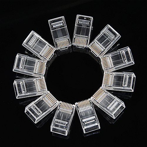 Kinoth RJ45 CAT6 Pass Through Connectors 100 Pack - Easy and Fast Termination - Gold Plated 3 Prong 8P8C Modular Ethernet UTP Network Cable Plug End for Cat6 Cat5e