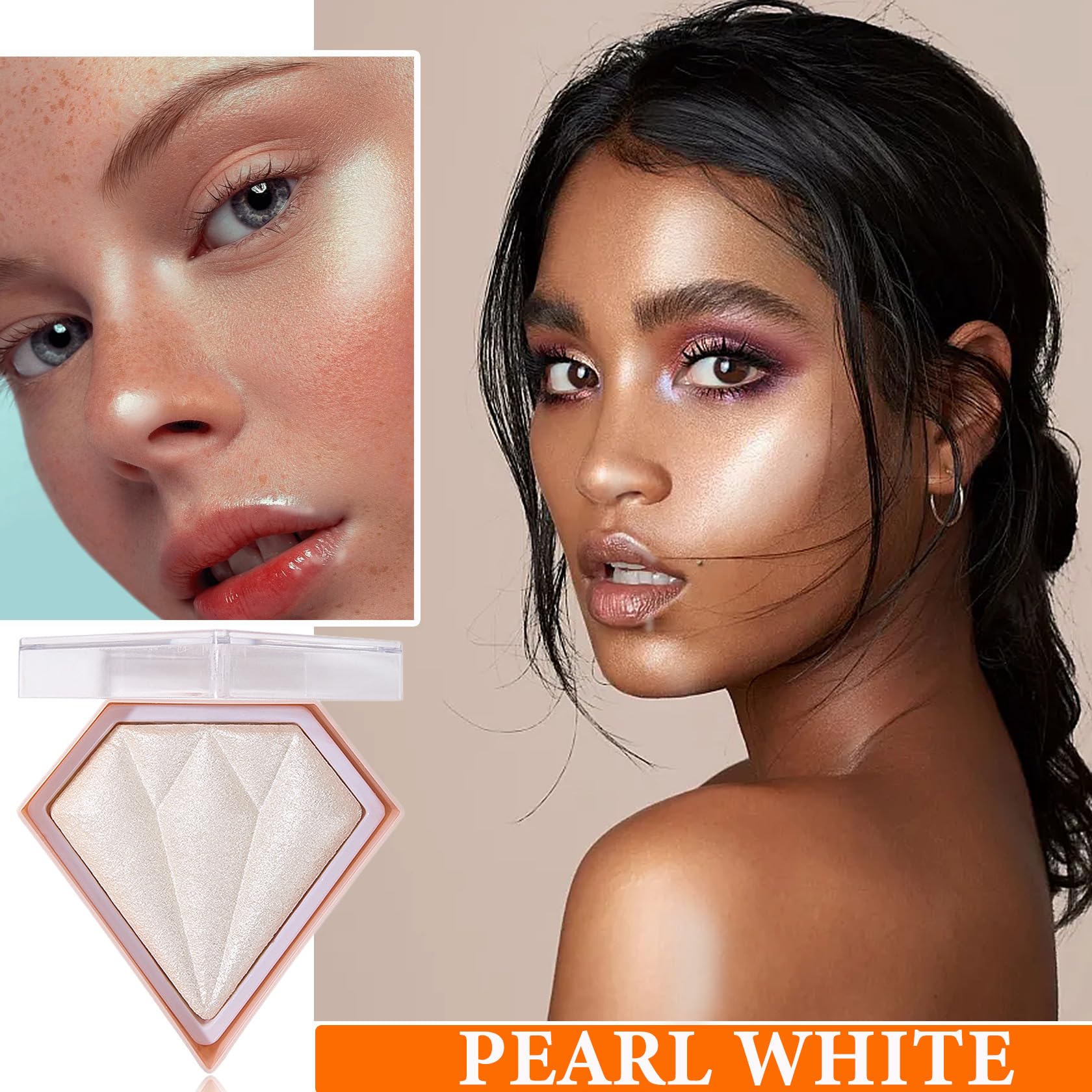 Glitter Blush Shimmer Highlighter Blusher Powder Makeup Face Highlighter Palette,Natural Lasting Shiny Contouring Palette Highlighter Concealer Face Contour Powder Makeup(#01 Pearl White)
