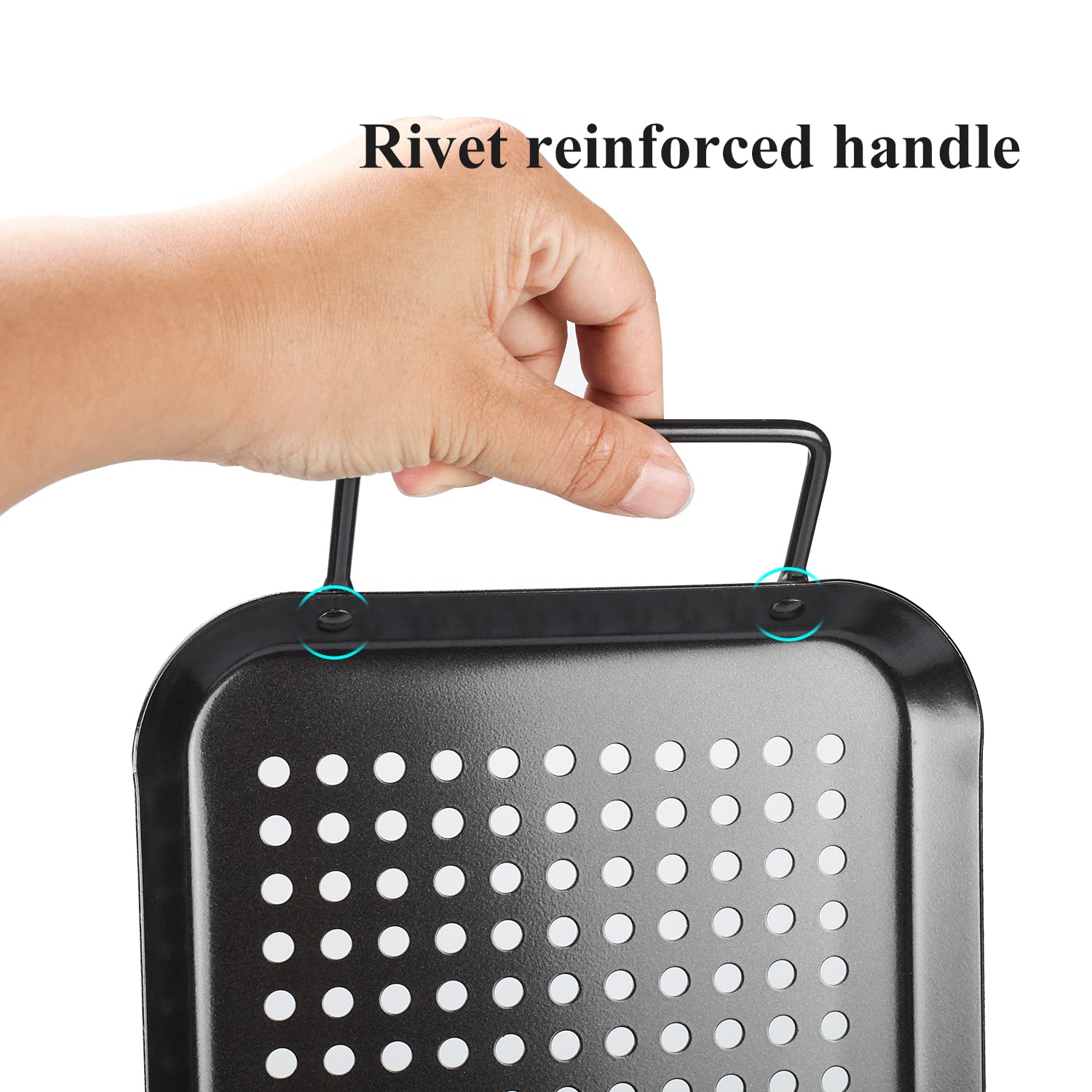 GOOD HELPER 10in Grill Topper for Outdoor BBQ Grill Accessories Grill Prep Trays Nonstick Grill Pan with Holes Handles Veggies Grill Basket for Fish Meat Shrimp Kabobs Vegetable