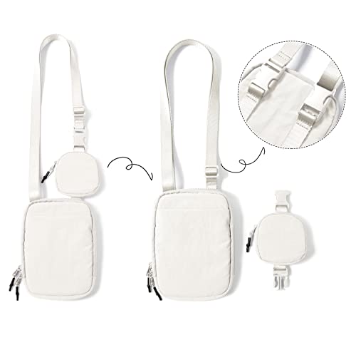 ODODOS Unisex Crossbody Bag with Removable Small Pouch Adjustable Belt Bag for Cell Phone Travel Workout Running Hiking, White
