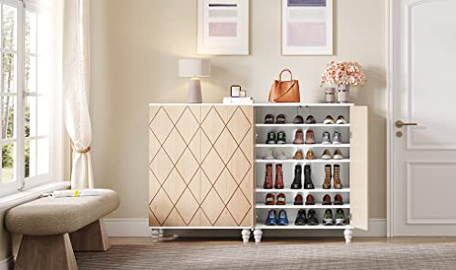 Tribesigns 2-Door Shoe Cabinet with Solid Wood Legs,7-Tier Shoe Storage Cabinet with Adjustable Shelves,Large Capacity Wooden Shoes Rack Organizer Storage Cabinets for Entryway,Maple