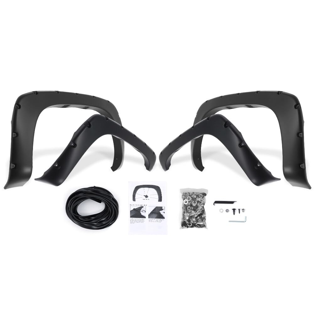 ECCPP PP Black Smooth Fender Flares For 1999-2006 For Chevy Silverado For GMC Sierra With Rubber Edge Trim Hardware Kit Automotive Exterior Accessories