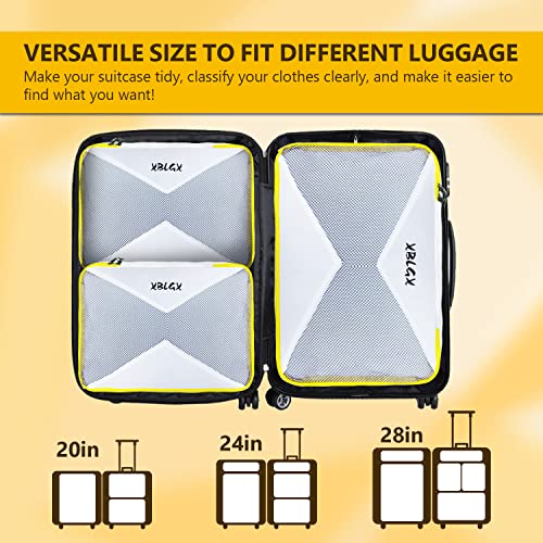 XBLGX Packing Cubes for Suitcases 5-Pcs Travel Luggage Packing Organizers Set with Laundry Bag & Shoe Bag(White/Yellow)