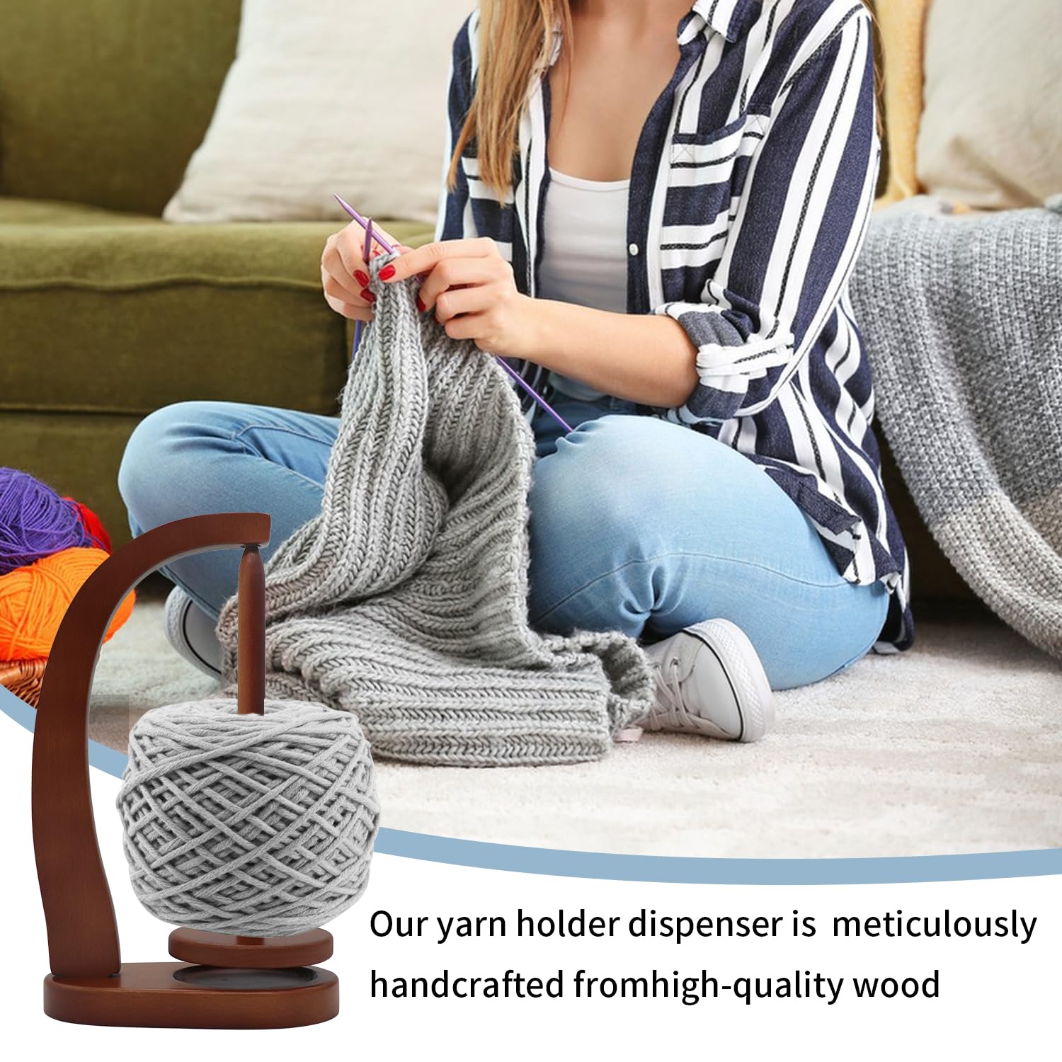Sthmeyue Yarn Holder for Crocheting, Beech Yarn Spinner: Effortless Rotation Achieved Through Magnetic Levitation,Wooden Spinners for Crocheting,Yarn Ball Holder (Brown)