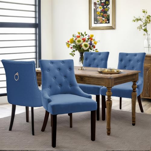 Fangflower Button Tufted Parsons Dining Chairs Set of 2 with Upholstered Fabric, High Back, Padded Seat for Kitchen Living Room Lounge, Blue