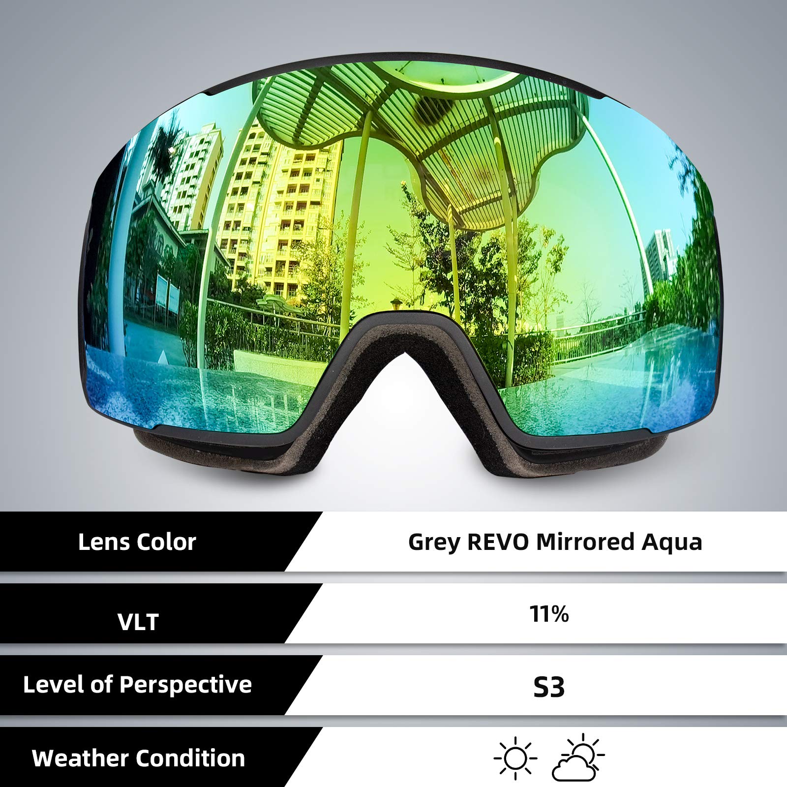 EverSport M81 Ski Goggles Pro, Magnetic Snowboard Snow Goggles for Women Men, UV Protection