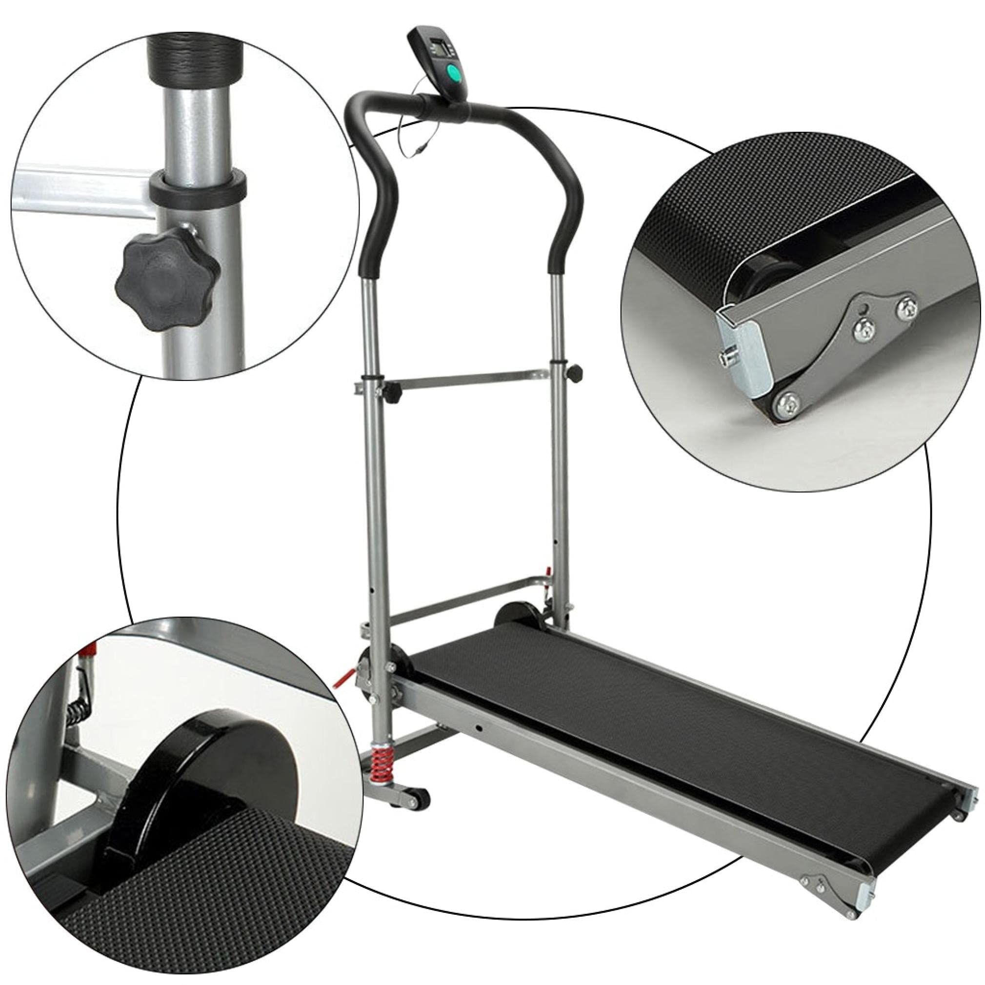 GGSMD New Folding Manual Treadmill Running Machine for Small Space,2 Level Incline,Twin Flywheels,Upgraded Shock-Absorbing,LED Display,Easy Assembly, Women Men - US Spot, Black, 53.1x37.4x20.5 inch