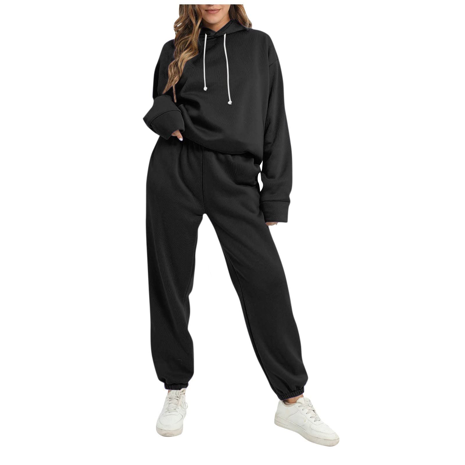 Jielayou Sweatsuit for Women 2 Piece Outfits Sets Plus Size Casual Hoodie Sweatshirt and Sweatpants Tracksuit Lounge Set