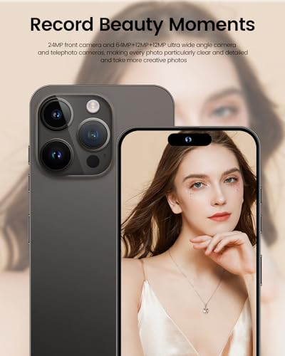 Echoamo A14 Pro Max Cell Phone, 5G Unlocked Smartphone 6GB+256GB Smartphone Android 13, 6000mAh Battery, 6.82" FHD+ Display 120Hz 64MP Camera, Dual SIM Octa-Core Phone GPS/Fingerprint/Face ID 5G Black