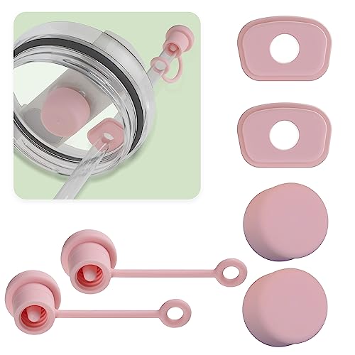 Neepanda 3set Silicone Spill Proof Stopper, Fit for Stanley Tumbler 1.0 and 2.0 version 30oz|40oz, with 2 Straw Cover,2 Round Leak Stoppers,2 Square Spill Stoppers, Stanley Cup Accessories(Pink)