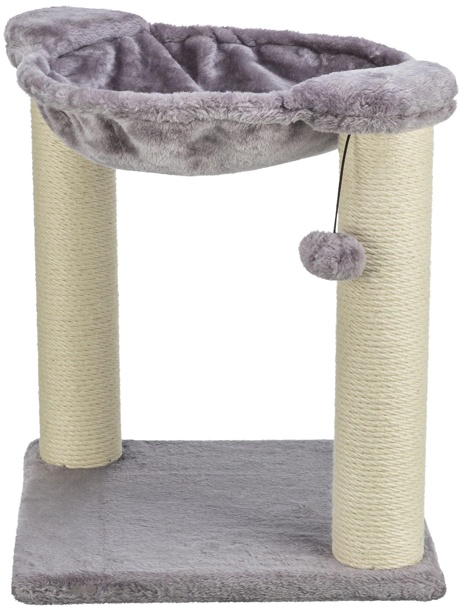 TRIXIE Baza 20-in Cat Scratching Posts, Durable Jute Cat Scratcher with Plush Hammock and Dangling Cat Toy, Gray