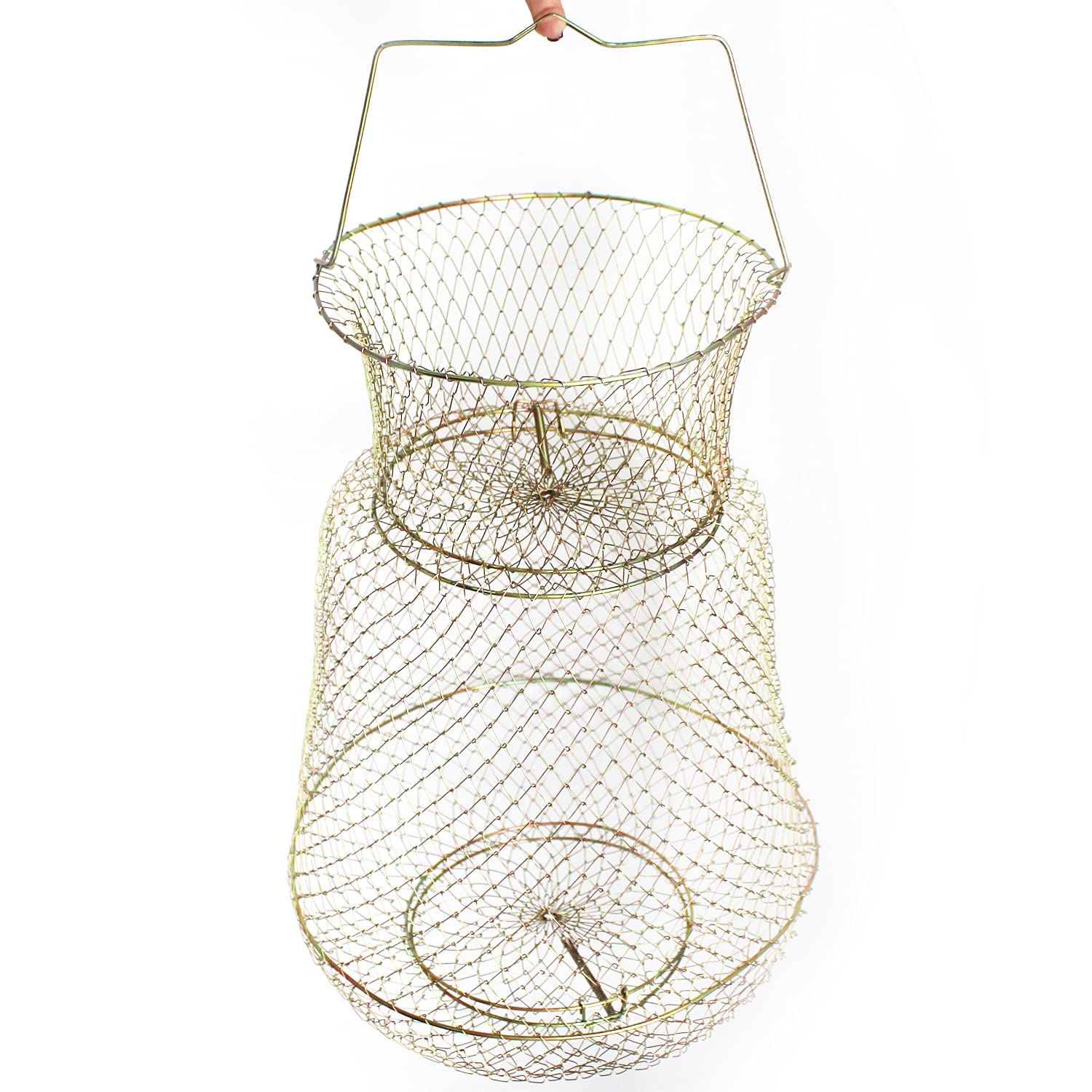FishingPepo 15inch Galvanized Steel Wire Crab Basket, with Handle Foldable Fshing net cage is Strong and Easy to use for Outdoor Crab Angling Tackles Fish Protection (Approximately 38cm)
