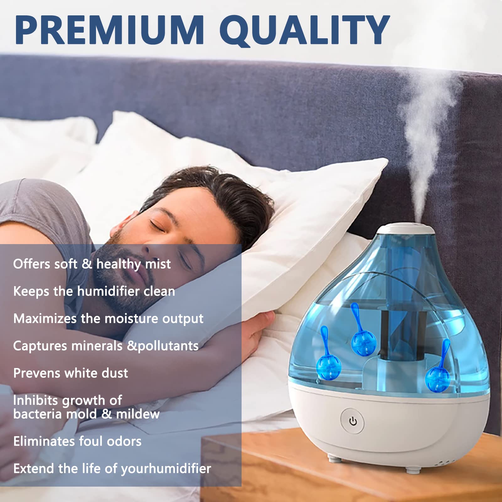 Humidifier Tank Cleaner, Raipoment Demineralization Cleaning Ball, Compatible with Mist Humidifiers, Fish Tank, Purifies Water, Prevents Hard Water Build-Up,Eliminates White Dust and Odor, 10pcs
