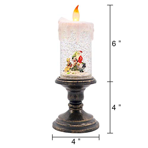 Wondise Christmas Snow Globe with Timer, Battery Operated Swirling Water Glittering Lighted Snow Globe Candlestick Thanksgiving Christmas Decoration(Santa)