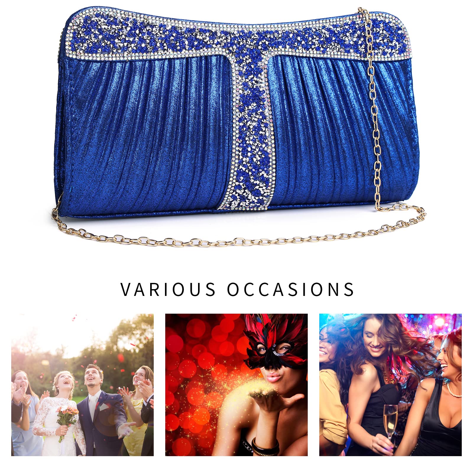 GESU Womens Clutch Purse Rhinestone Evening Bag Wedding Bridal Prom Purse Formal Party Handbag,(Blue-Pro)