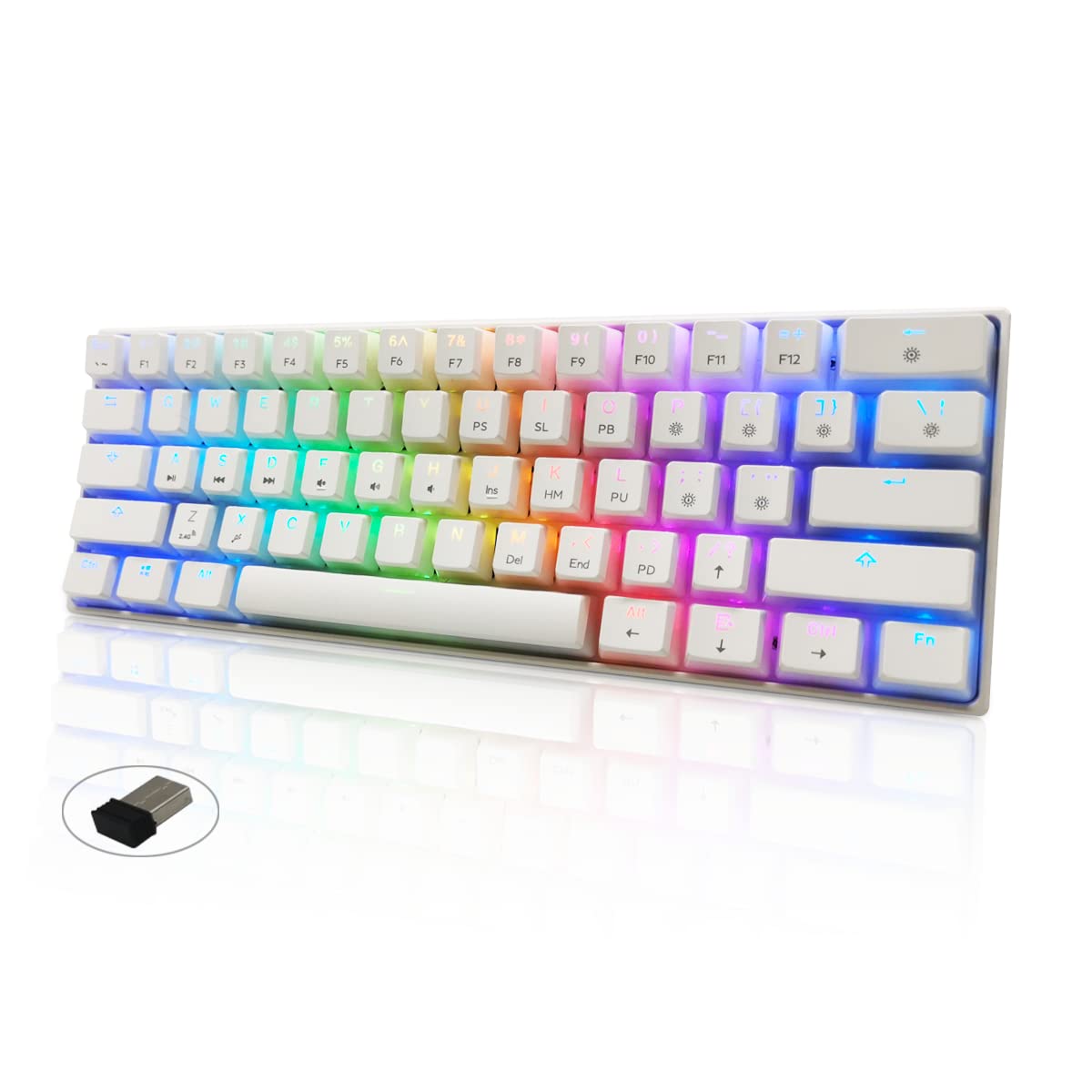 Gamakay 61 Pro Wired Wireless Gaming Keyboard 60 Percent White Hot Swappable Mechanical Keyboard with RGB Backlit NKRO for MAC/PC (Gateron Optical Yellow Switch V2)