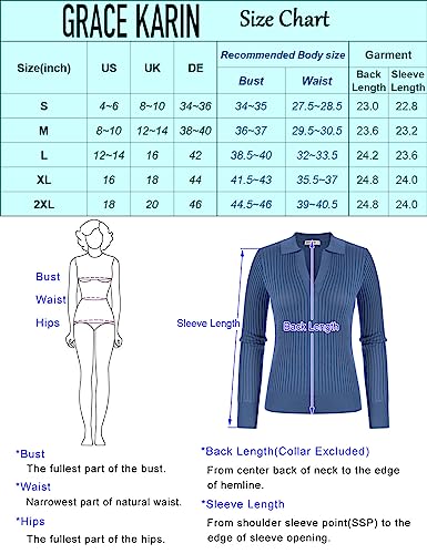 GRACE KARIN Women's Casual Foldover Collared Pullover Sweaters V Neck Long Sleeve Sweater Tops White L