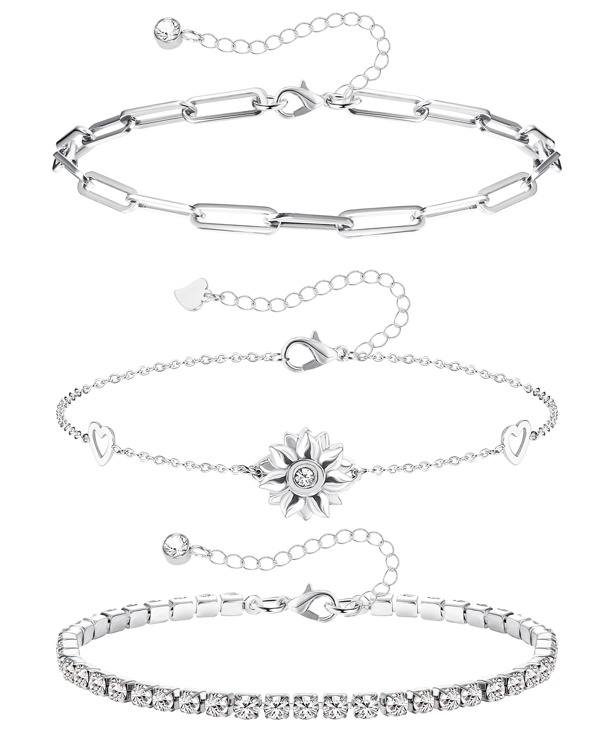 Florideco 3Pcs Stainless Steel Ankle Bracelets Set for Women Boho Beach Anklet Chain Adjustable Dainty Layered Anklet Foot Jewelry