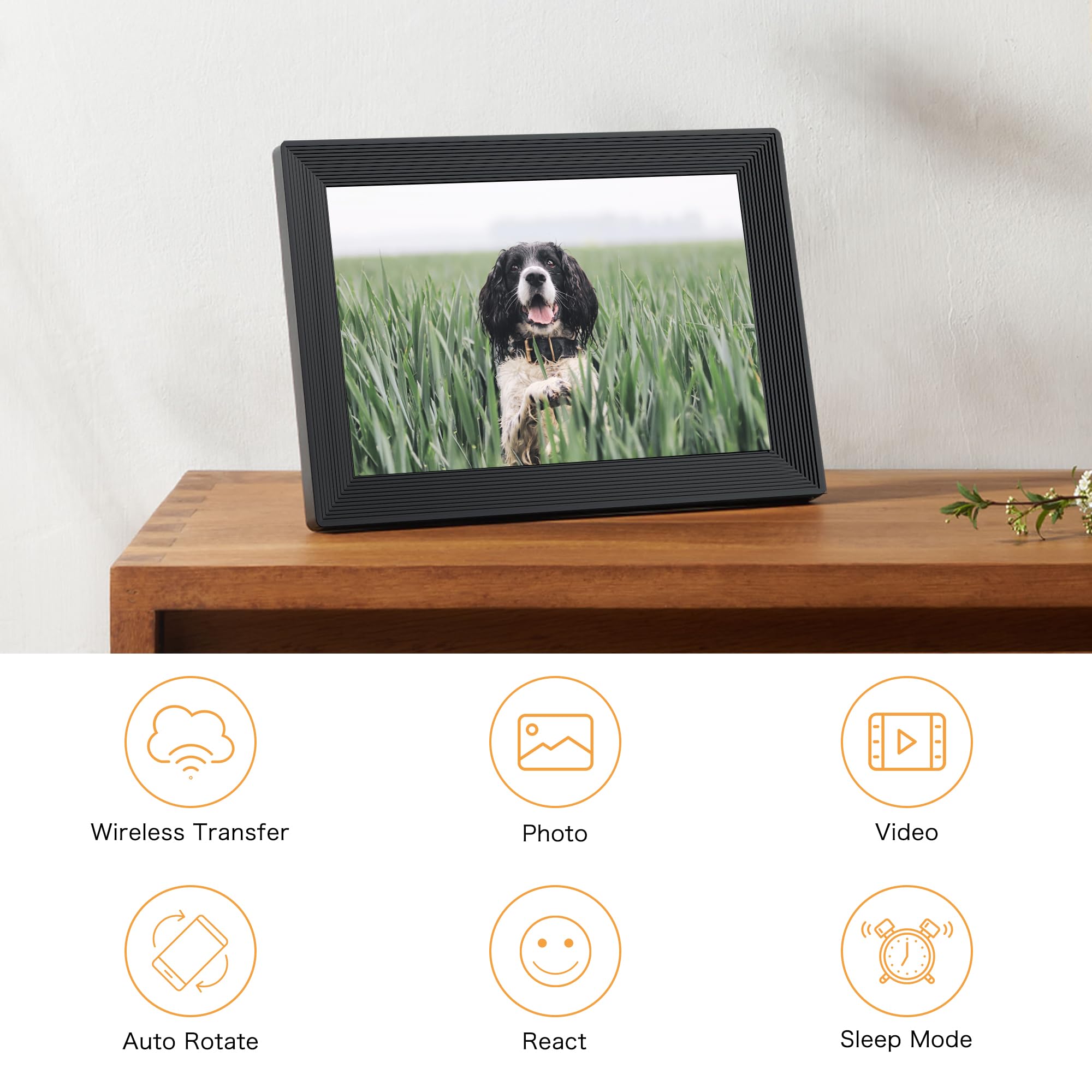 Frameo WiFi Digital Picture Frame, 10.1 Inch 1280*800IPS Touch Screen Digital Photo Frame, 16GB Memory, Auto-Rotate, Share Pictures Videos, Gift for Friends, Family, Anniversary, Wedding Gift (Black)