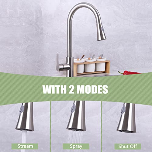Kitchen Faucet Spray Head, Angle Simple Kitchen Sink Pull Down Faucet Sprayer Nozzle Pull Out Hose Spray Head Spout Replacement Part Pull Out Faucet Spray Assembly G 1/2, Brushed Nikcel