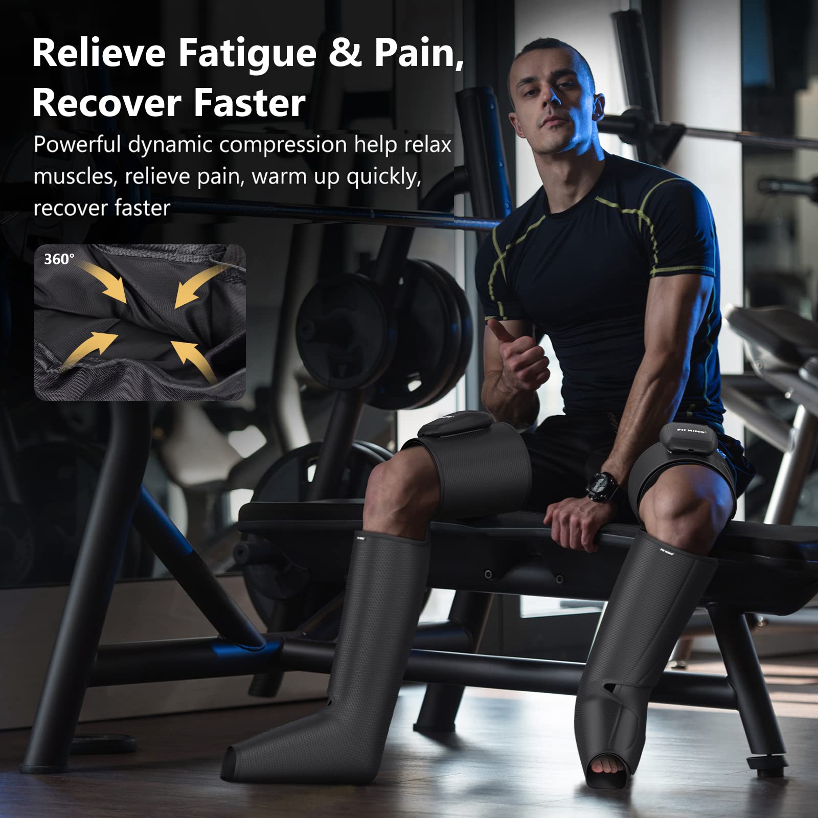 FIT KING Cordless Compression Boots Full Leg Compression Massager, Rechargeable Portable Foot and Calf Massager for Circulation, Pain Relief & Fast Recovery, No External Long Hoses | Xmas Gift