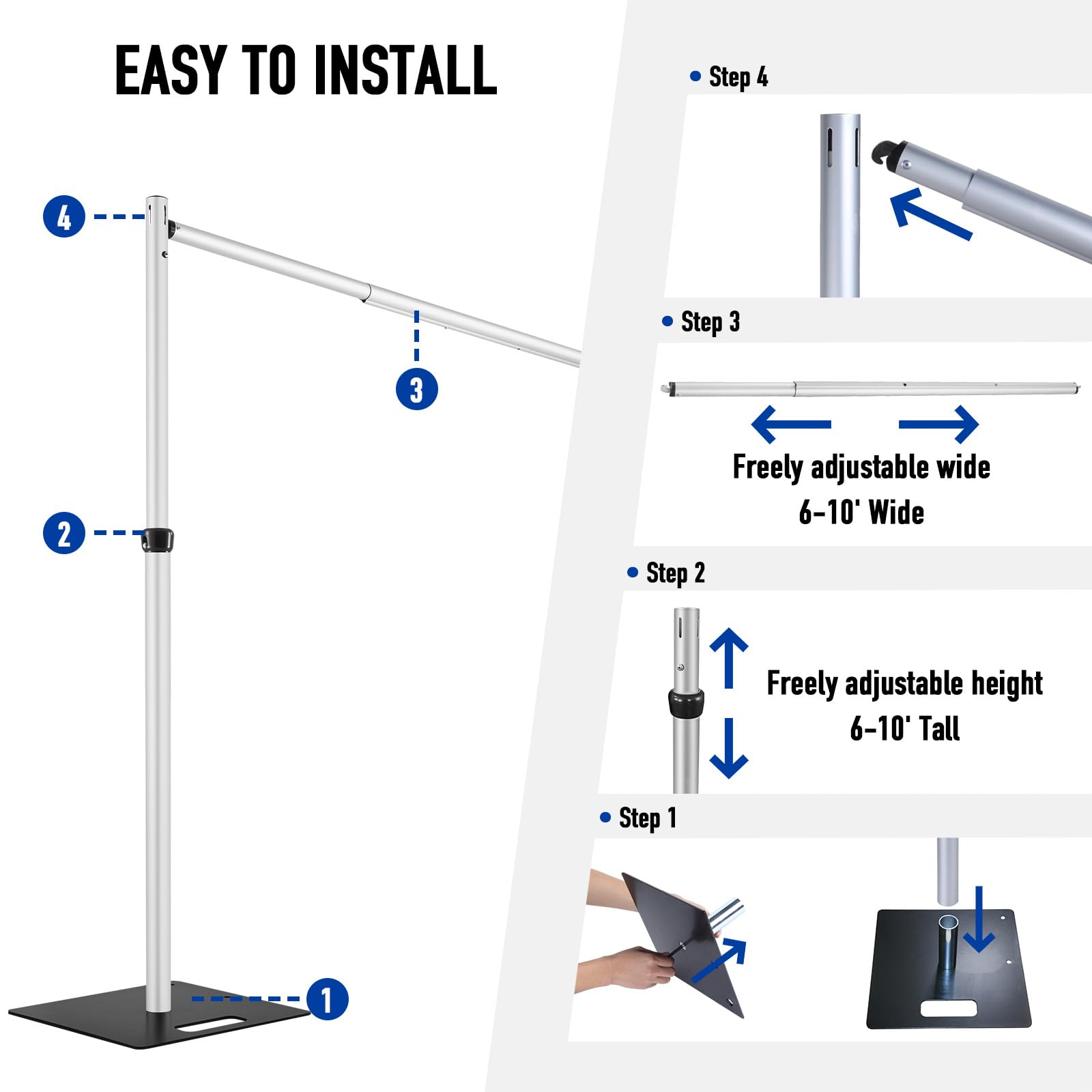 Hecis, Portable Pipe and Drape Backdrop Stand with Crossbar, Adjustable Backdrop Kit for Event, Party, Trade Shows and Wedding Decor, 10FTX20FT Backdrop Frame
