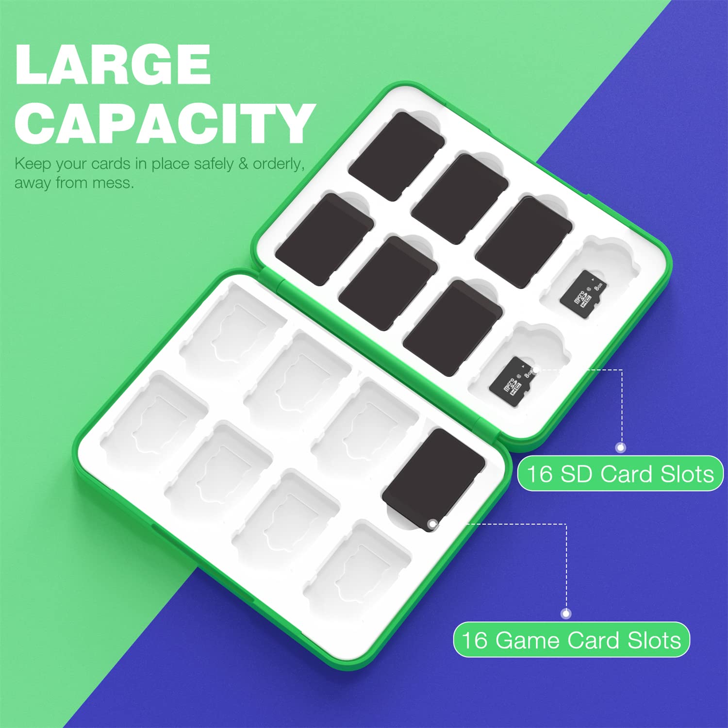 Game Card Case Compatible with Switch/Switch Lite, Hard Shell Protective 16 Slots Card & 16 Slots Micro SD Card Storage Holder Box, Compact & Portable Switch Game Cartridge Case Box