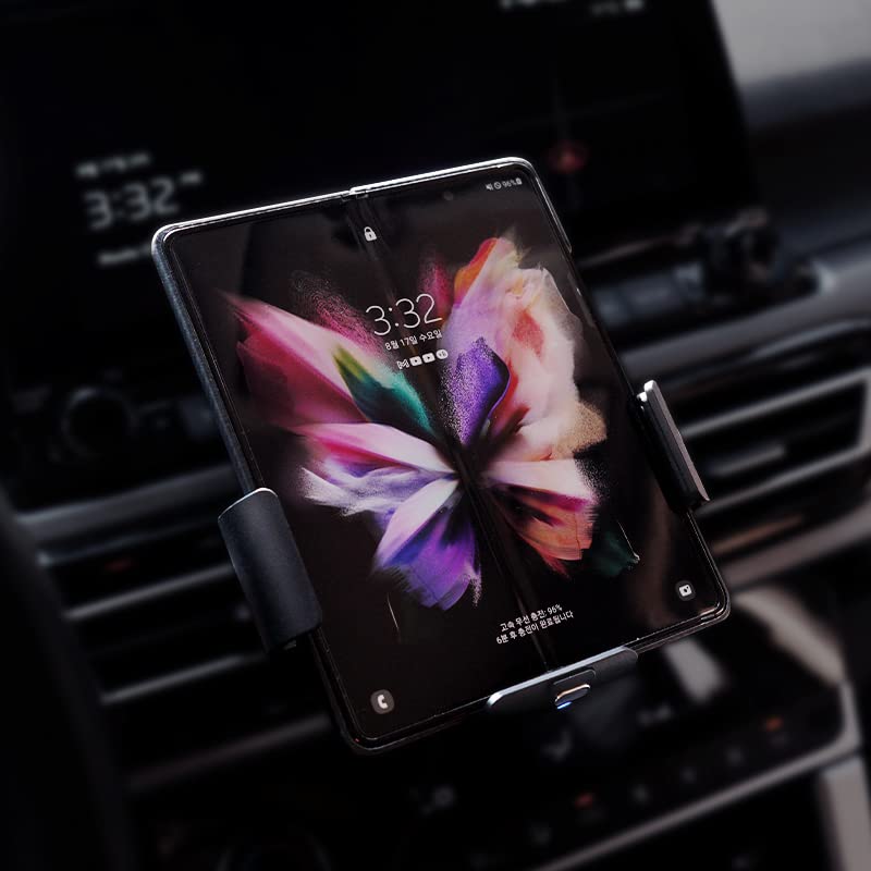 GAZE Car Wide H V2 Wireless Car Charger Compatible with Galaxy Z Fold 6, 5, 4, Dual Coil Portrait Viewing Capable Fast Charging auto Clamping car Mount