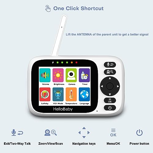 HelloBaby Baby Monitor with 3.2'' IPS Screen - Baby Camera Monitor with Remote Pan-Tilt-Zoom Camera No WiFi, Infrared Night Vision, 1000ft Wireless Connection