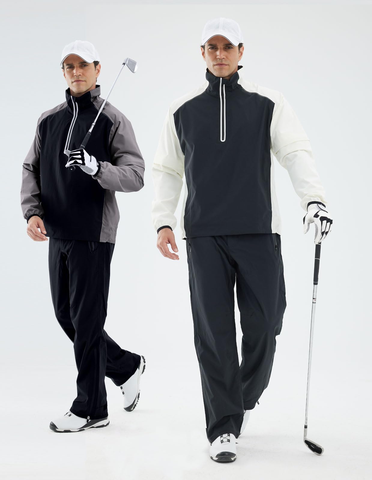 fit space Waterproof Golf Rain Jacket for Men 20K Performance Lightweight Rain Jackets for All Sports (White-half-zip, XX-Large)