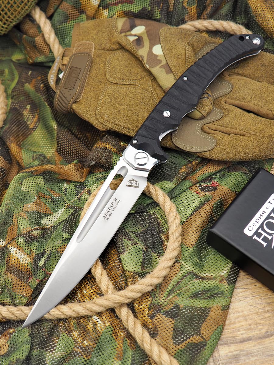 HOKC Avatar-M | 334-189404 | Pocket Knife, EDC Knife by Official Dealer - Designed by Russian Master Aleksander Biryukov - Liner Lock, G10 Handle, Innovative Opening Mechanism, Ball Bearing Pivot, Comfortable Pocket Clip, Long and Durable AUS8 Stainless S