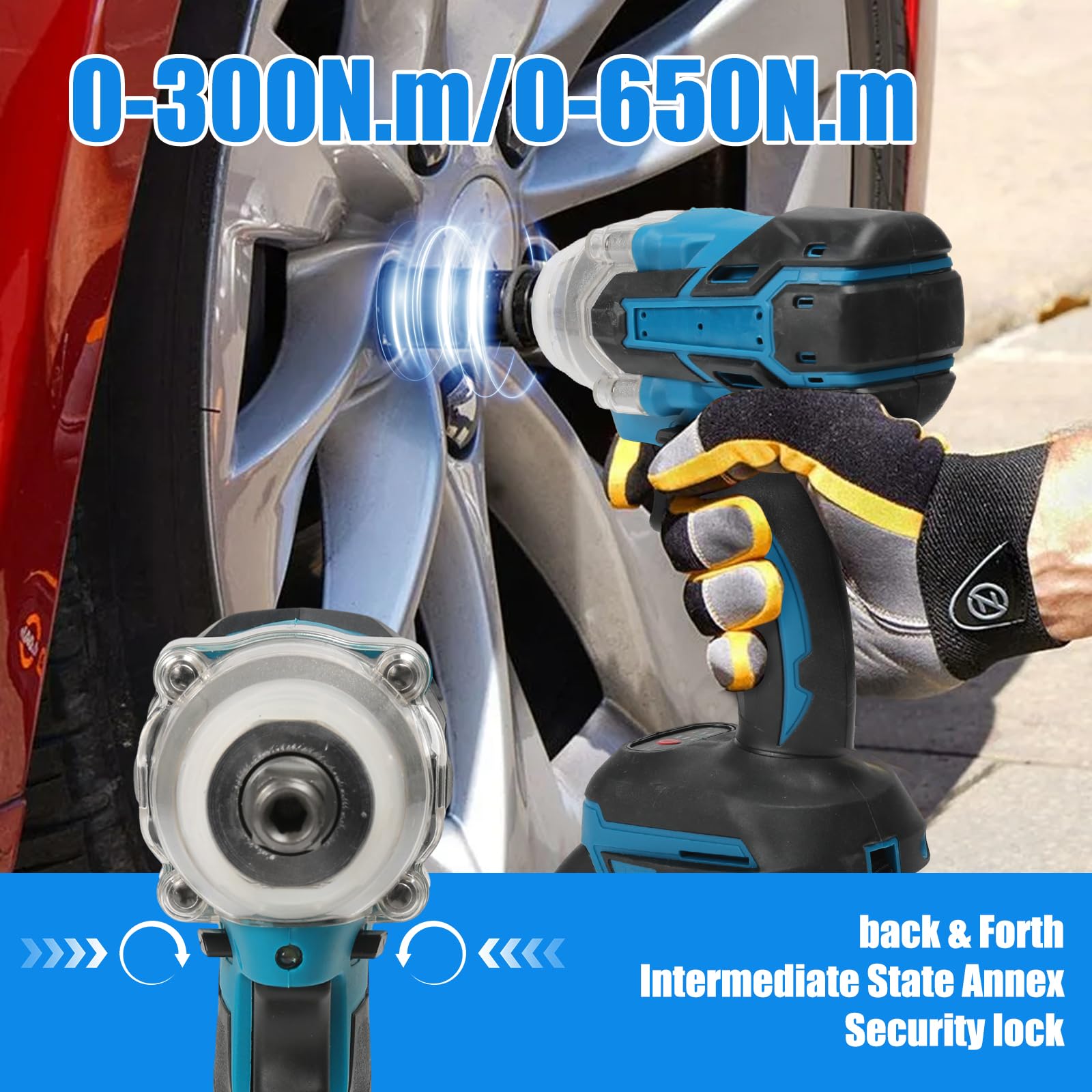 Jadeshay 21V Brushless Impact Wrench, Cordless Electric Screwdriver, Rechargeable Drill Driver with US Plug, 1/2” Drive