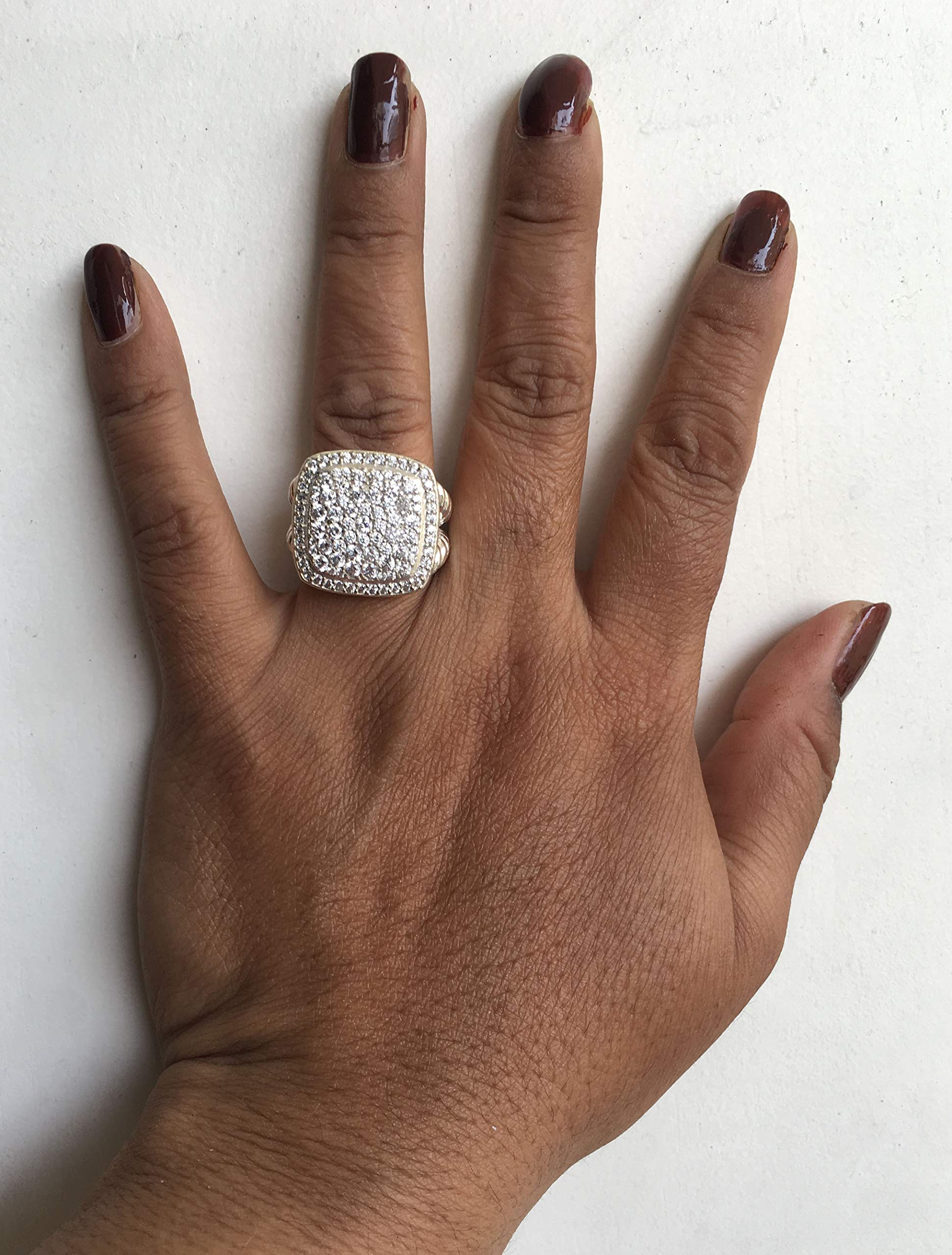 Gempara Designer Inspired 17 x 17mm Simulated 1.53ctw Pavé Diamonds Albion Ring Size 7 8 9 (6)