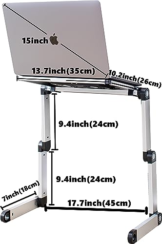 Ergonomic Portable Laptop Table Desk Stand Foldable Lap Tray for Bed Sofa Fully Adjustable Height and Angle Laptop Riser with USB Fans for Work from Home or Travel(Silver)