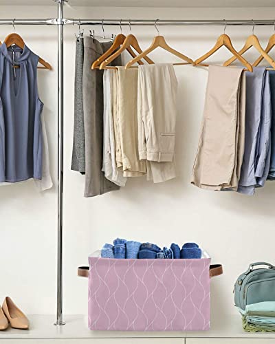 Pink Geometry Storage Bins 2 Pack, Large Waterproof Storage Baskets for Shelves Closet, Modern White Wave Abstract Aesthetics Storage Basket Foldable Storage Box Cube Storage Organizer with Handles