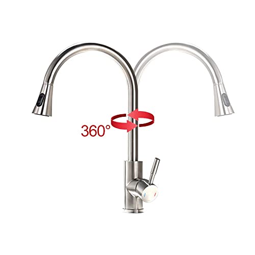 Kitchen Faucet with Pull Down Sprayer Brushed Nickel, High Arc Single Handle Kitchen Sink Faucet Without Deck Plate, Commercial Modern Stainless Steel Kitchen Sink Faucet (Brushed Nickle)