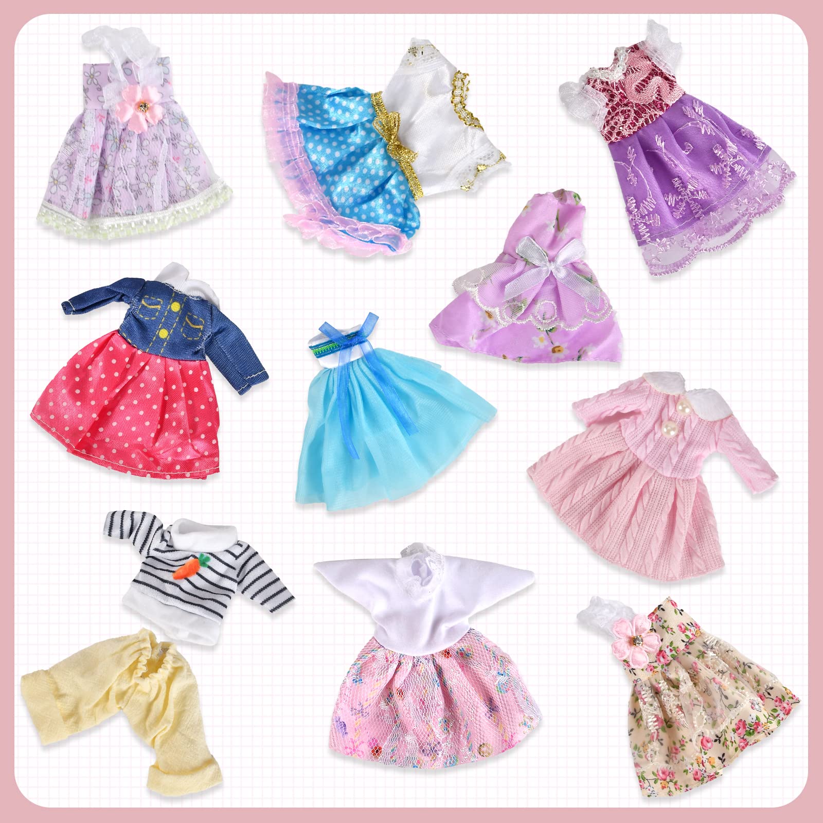 JING SHOW BUSSINESS 10 Sets Doll Clothes for 6 inch Doll ,Include 5 Pieces Girl Mini Dolls, 10 Sets Handmade Doll Clothes and 5 Pairs of Doll Shoes