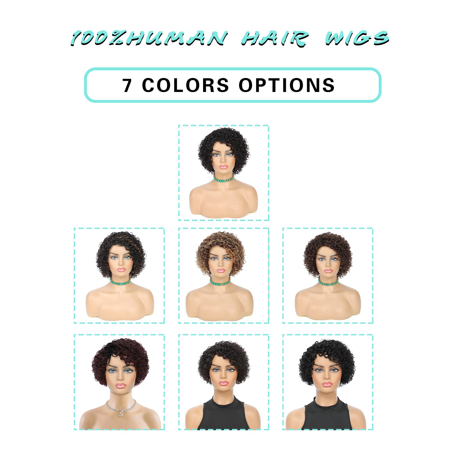 MOWCAW Short Curly Human Hair Wigs for Black Women 8 Inch Short Curly Wig Brazilian Deep Wave Side Part Pixie Cut Glueless Wigs Afro Kinky Bob Wig (Black