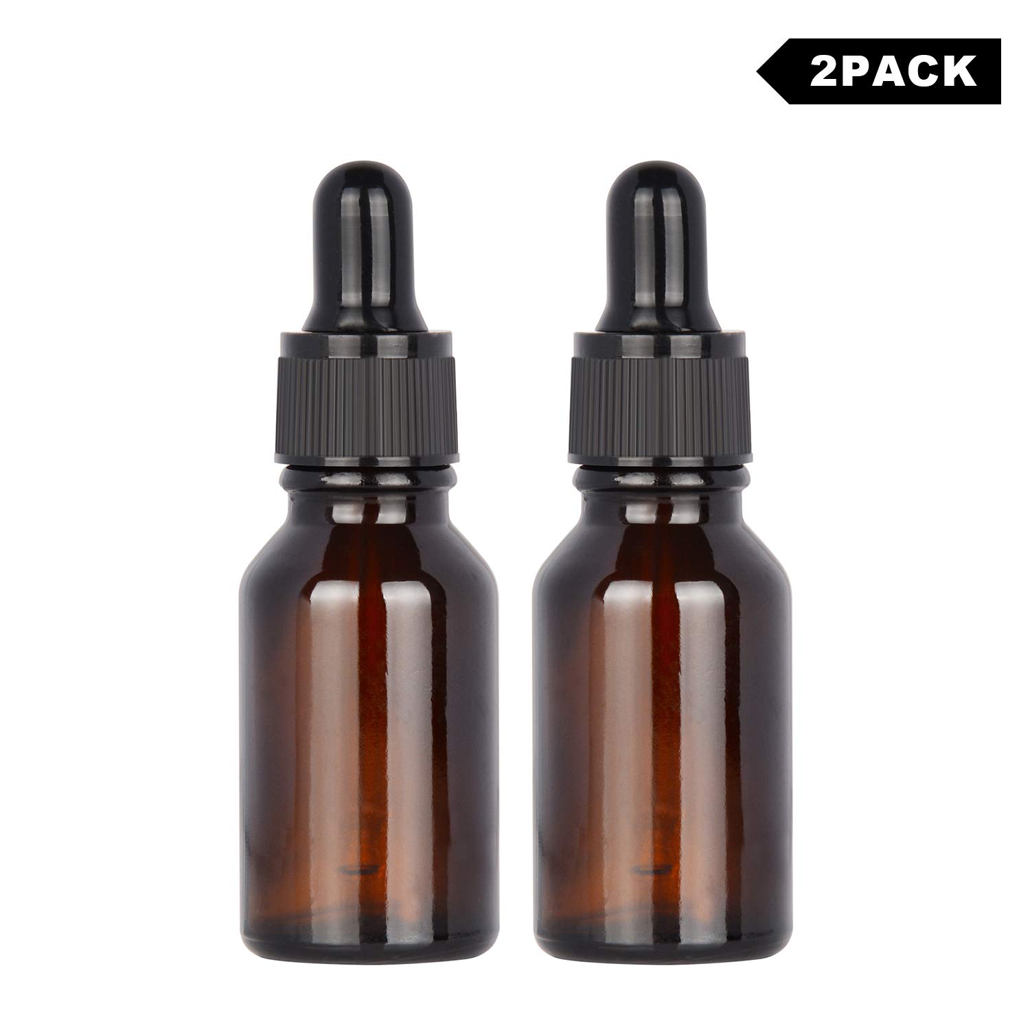 stonylab 15ml (0.5 oz) 2-Pack, Glass Dropper Bottle, Empty Glass Bottle with Glass Dropper, Inner Plug and Label for Essential Oils Aromatherapy Fragrances