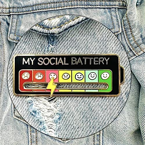 SLINHEWEI Social Battery Pin 2.0-2023 NEW funny pins,enamel pins, Mood Expressing Pin For Introverts , Perfect for 7 Days a Week! (Black)