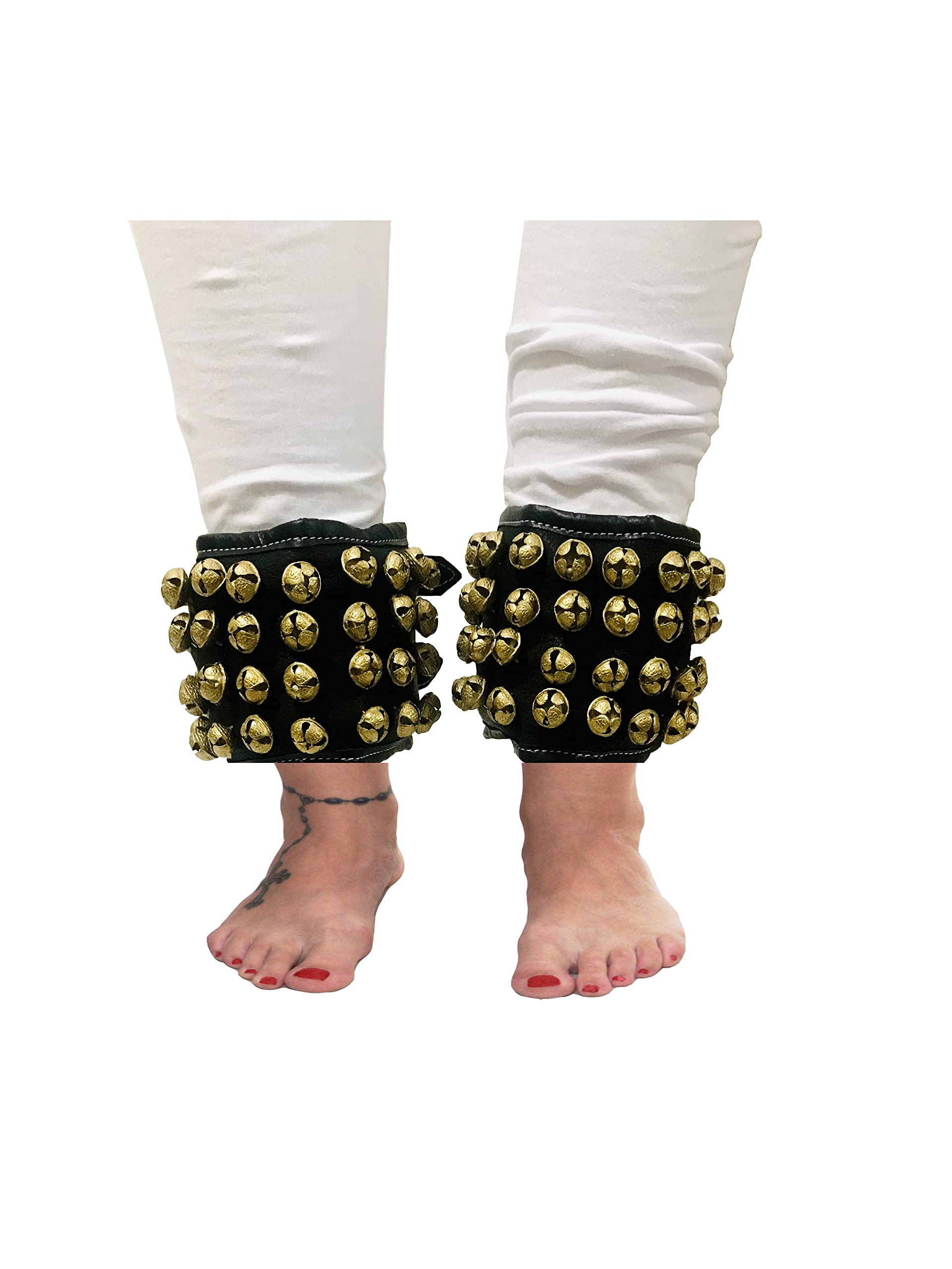 Ghungroo dancing bells ghunghroo bells ankle bells Black leather pad pair Four Line Ghungroo (40+40) Dance Accessories Kathak (16 NO.) musical anklet for Bharatnatyam classical Indian dancers