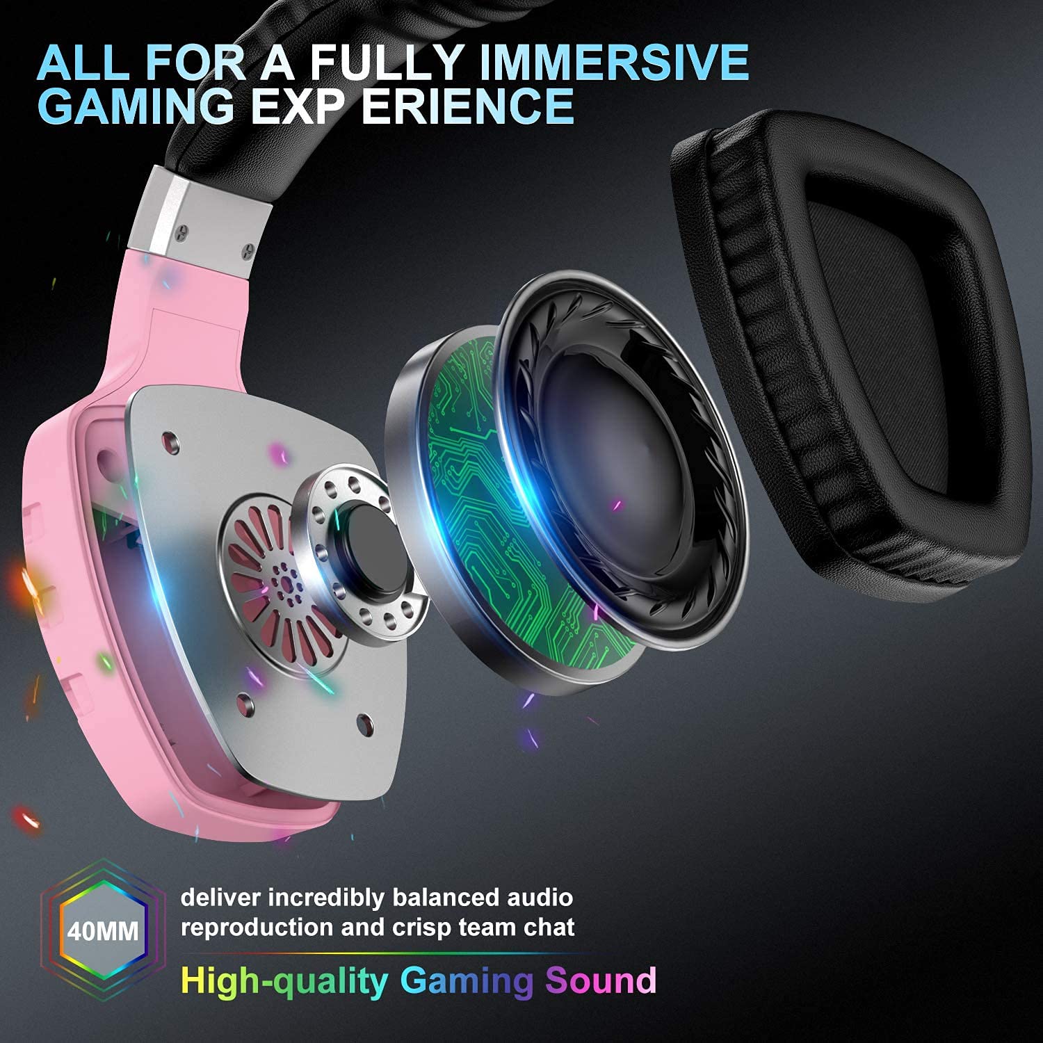 Gaming Headset with Microphone for PC, Over Ear 3.5mm PC Headphone with Lightweight Design Noise Cancelling Volume Control for Laptop, Tablet