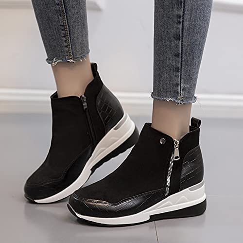 FASDNENDYS Short Boots Colorblock Shoes Thick-Soled Fashion Women's Wedges Women's Boots Women's Boots Heeled Black