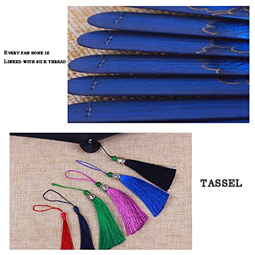 Folding Hand Fan Chinese Style All-Bamboo Fan, Ancient Style Folding Fan, Female Dance Classical, Hollow Small Tassel Portable Fan Handheld Folding Fan (Color : C)