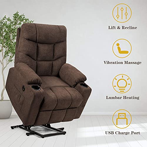 Giantex Power Lift Chair Electric Recliner Sofa for Elderly, Fabric Reclining Sofa w/ 8 Point Massage & Lumbar Heat, 2 Side Pockets Cup Holders USB Charge Port, Motorized Sofa Chair for Living Room