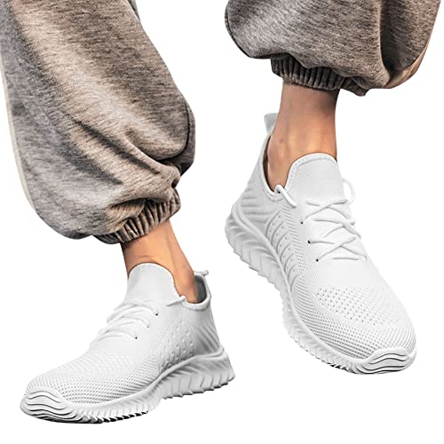 FASDNENDYS Soft Bottom Sport Color Up Lace Men Shoes Casual Solid Fashion Mesh Breathable Men's Mens Sneaker Boots Wide White