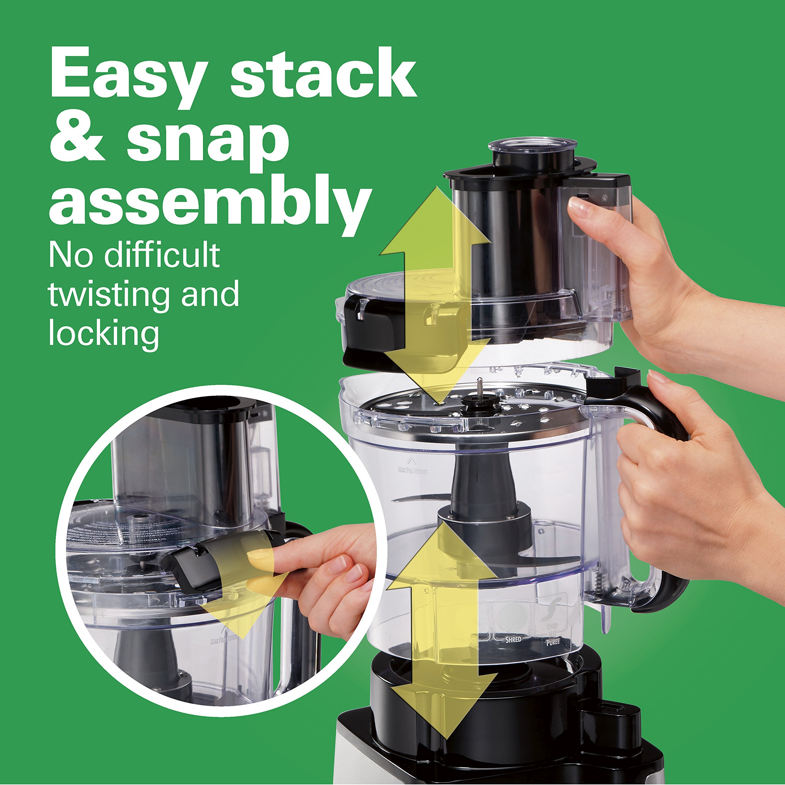 Hamilton Beach Stack & Snap Food Processor and Vegetable Chopper, Black & Electric Vegetable Chopper & Mini Food Processor, 3-Cup, 350 Watts, for Dicing, Mincing, and Puree, Black