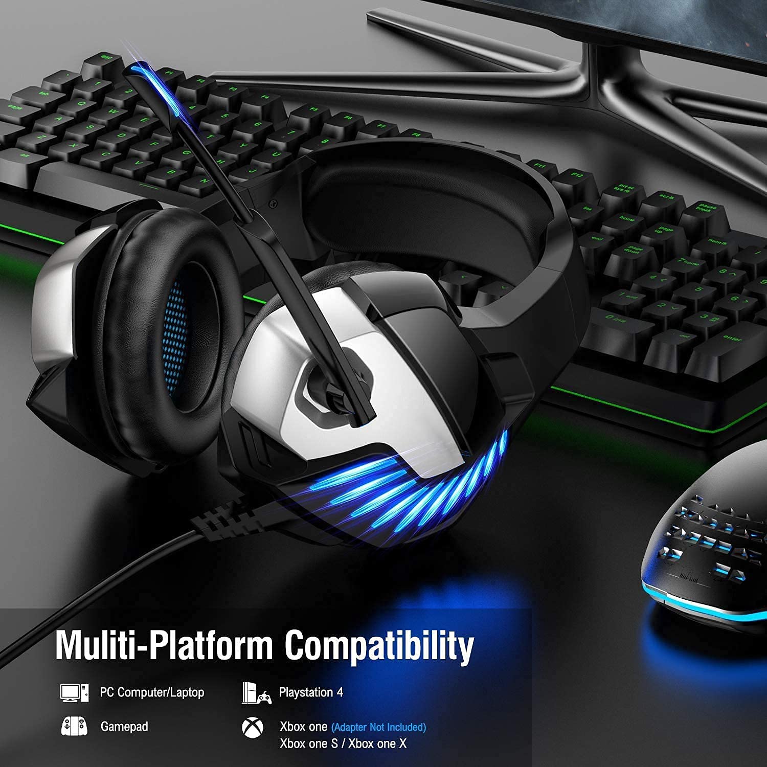 Gaming Headset, Gaming Headphones with Microphone 7.1 Surround Sound Wired Over Ear Headsets for PS4 PS5 Xbox One Switch PC Playstation Computer Laptop Headset