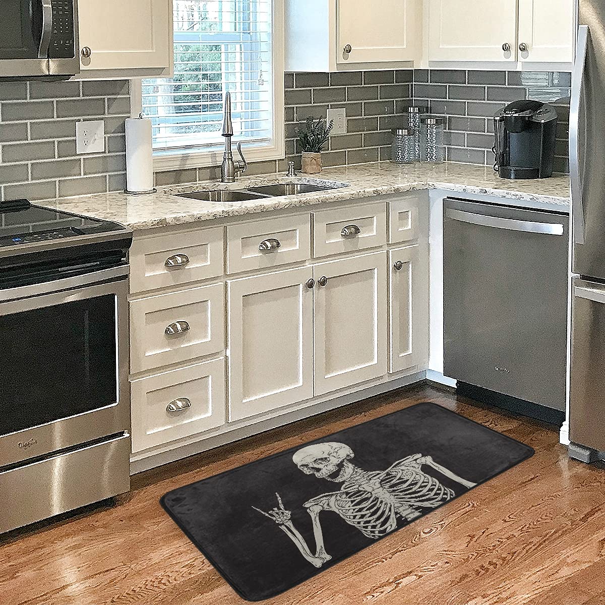 Halloween Kitchen Rug Human Skeleton Door Mat Bath Rug Home Decor Floor Mat Non-Slip Carpet for Kitchen Living Bedroom 39 x 20 Inch