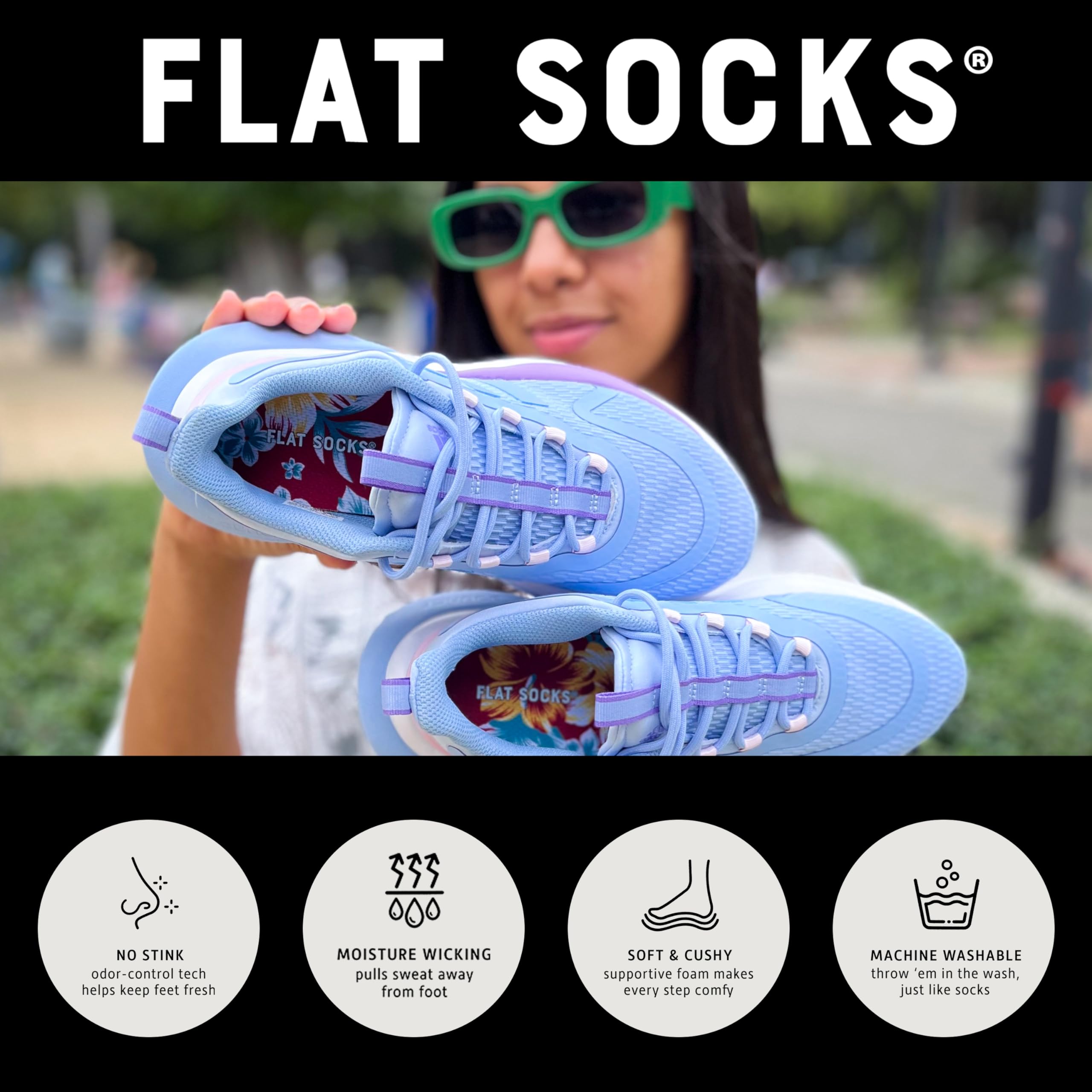 FLAT SOCKS No Show Socks, Sockless Shoe Liner, No Slipping, No Stinking, Washable Barefoot Shoe Insert for Men and Women, Fineapple, Small